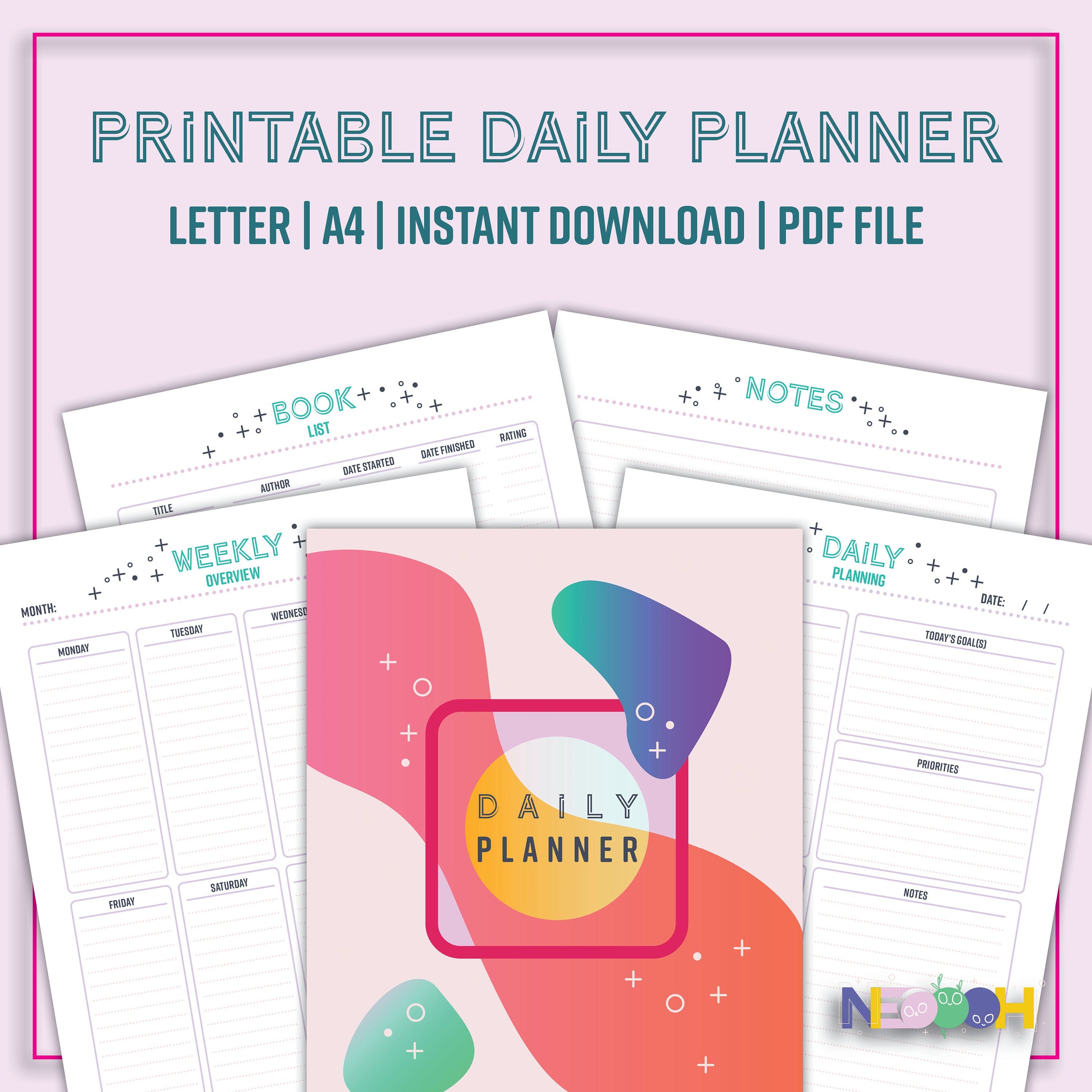 Colorful Undated Daily Planner Printable Instant Download | Etsy