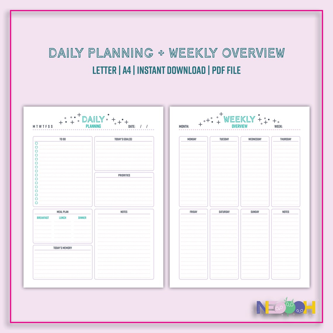 Colorful Undated Daily Planner Printable Instant Download | Etsy