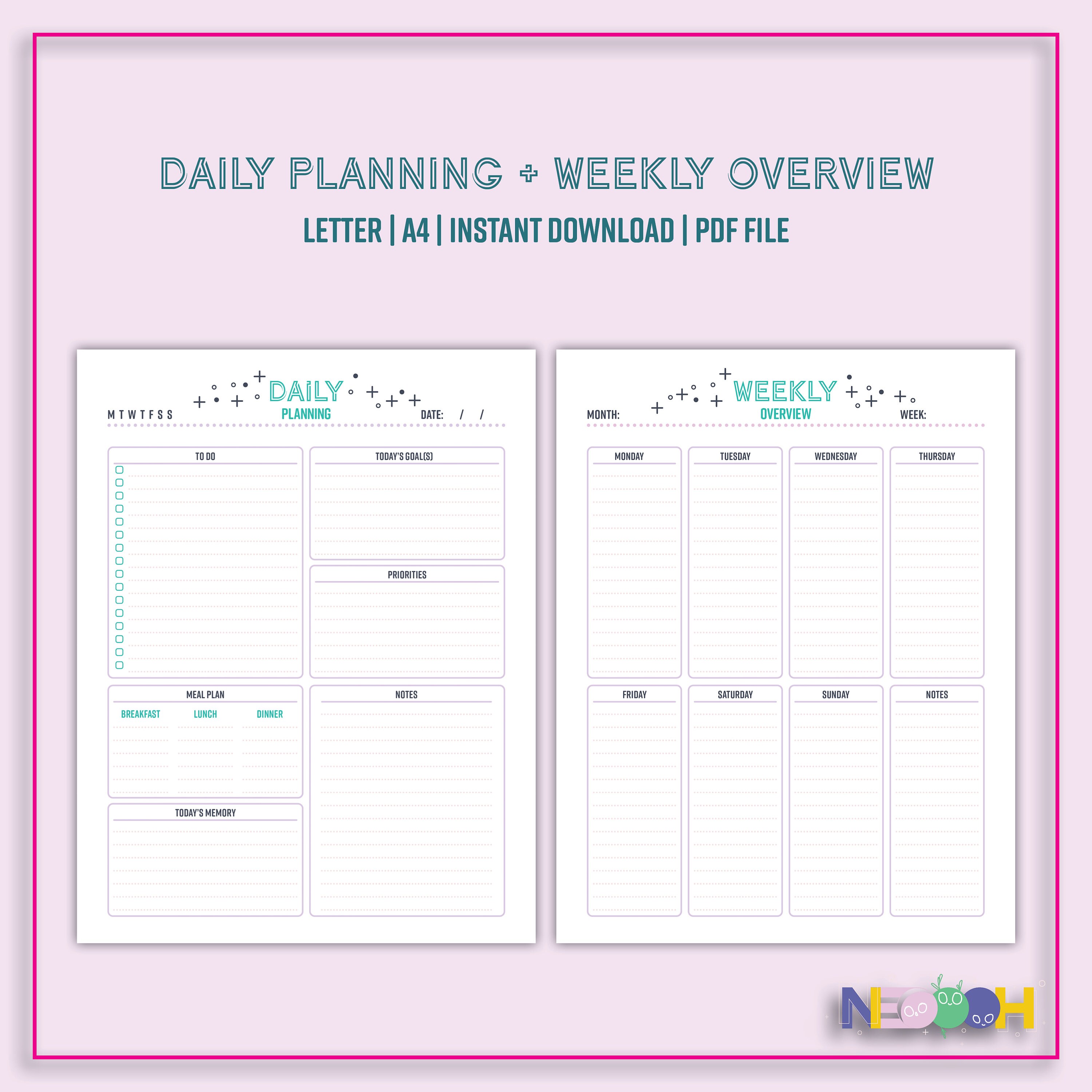 Colorful Undated Daily Planner Printable Instant Download | Etsy