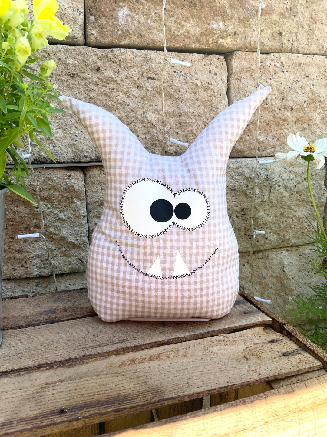Monster Doorstop, Beige and White Checkered Monster, Window Stopper ...
