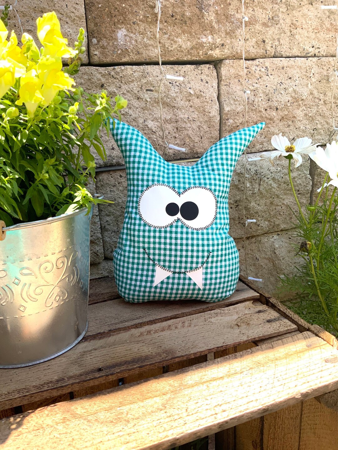 Monster Doorstop / Bang Protection / Bookend in Green Checked Cotton ...