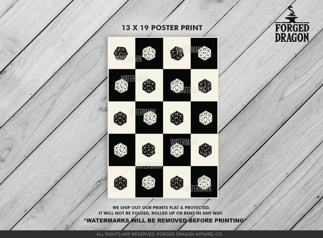 Minimalist D20 Checkerboard Poster | Rpg Gifts & DM Print | Tabletop ...
