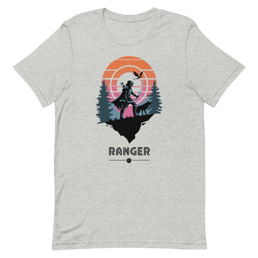 Medieval Fantasy Tee, Retro Ranger T-shirt With Wolf and Dragon Design ...
