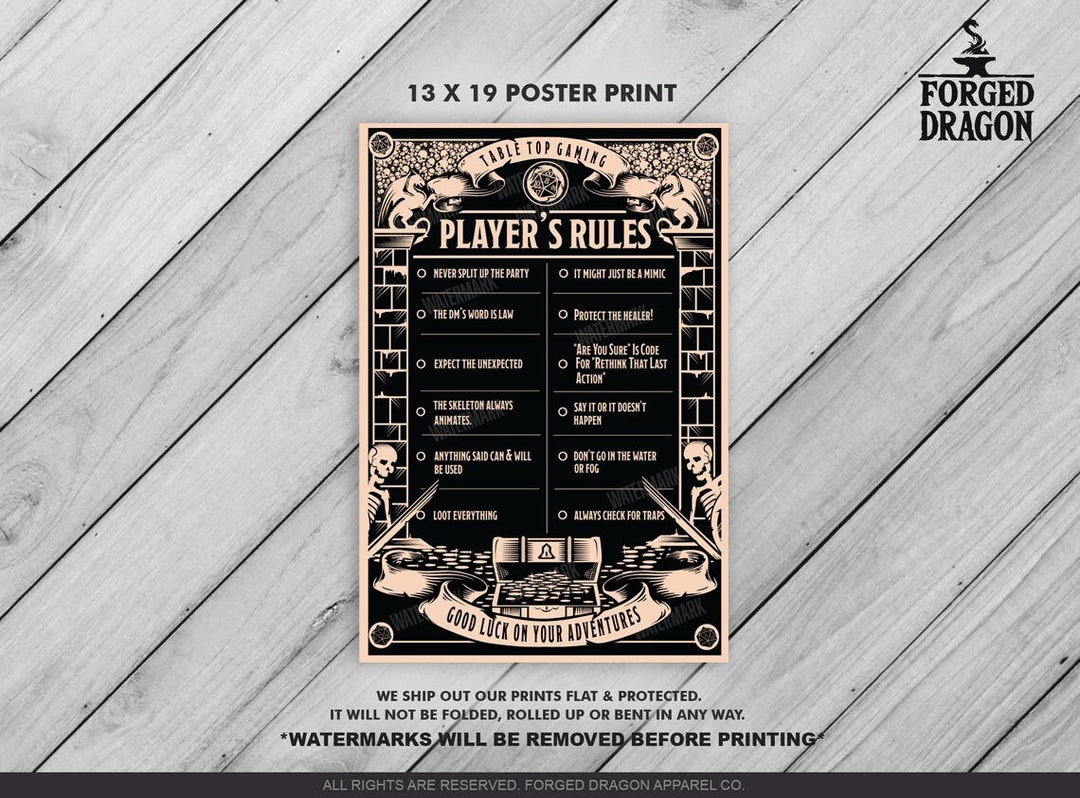 Players Rules Tabletop RPG Poster, Dm Gift Print, DM Gift, Rpg Gifts ...