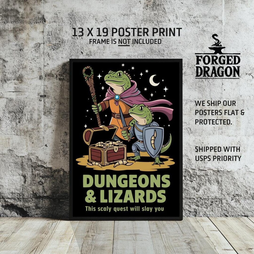 Dungeons & Lizards Poster Rpg Fantasy Lizard Adventure Art Tabletop ...
