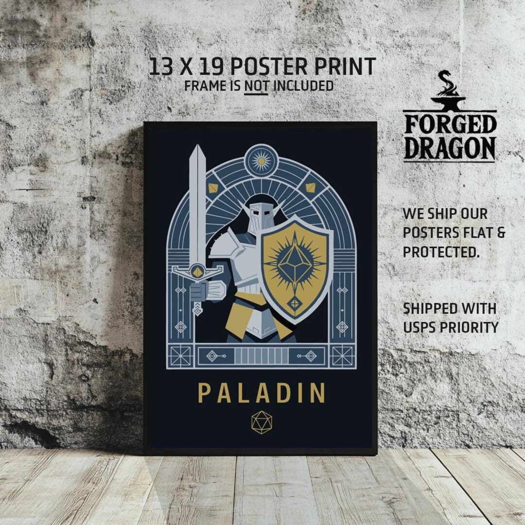 Paladin Art Print, Geometric Fantasy Wall Decor, TTRPG Poster, Knight ...