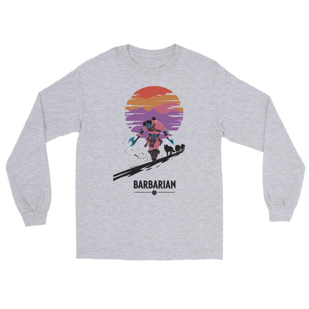 Retro Barbarian Long Sleeve Shirt, 80s RPG Gamer Apparel, Fantasy DM ...
