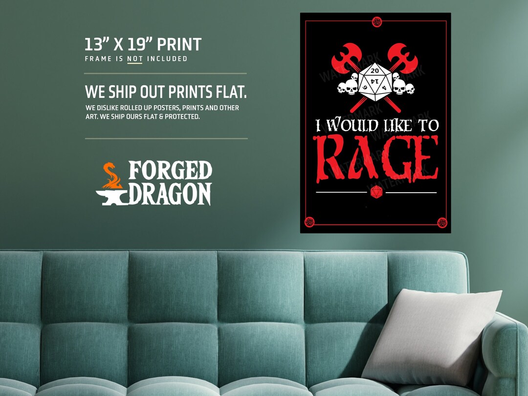 Rage Poster Art, Fantasy RPG Gamer Wall Decor, RPG Tabletop Game Print ...
