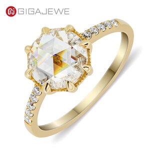 GIGAJEWE 2ct White Color Round Rose Cut Moissanite 9K/14K/18K Yellow ...
