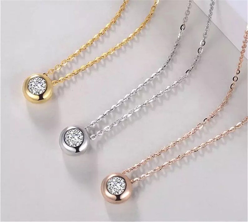 1.0ct 18K Rose Gold Round Cut Bezel Set Necklacemoissanite - Etsy
