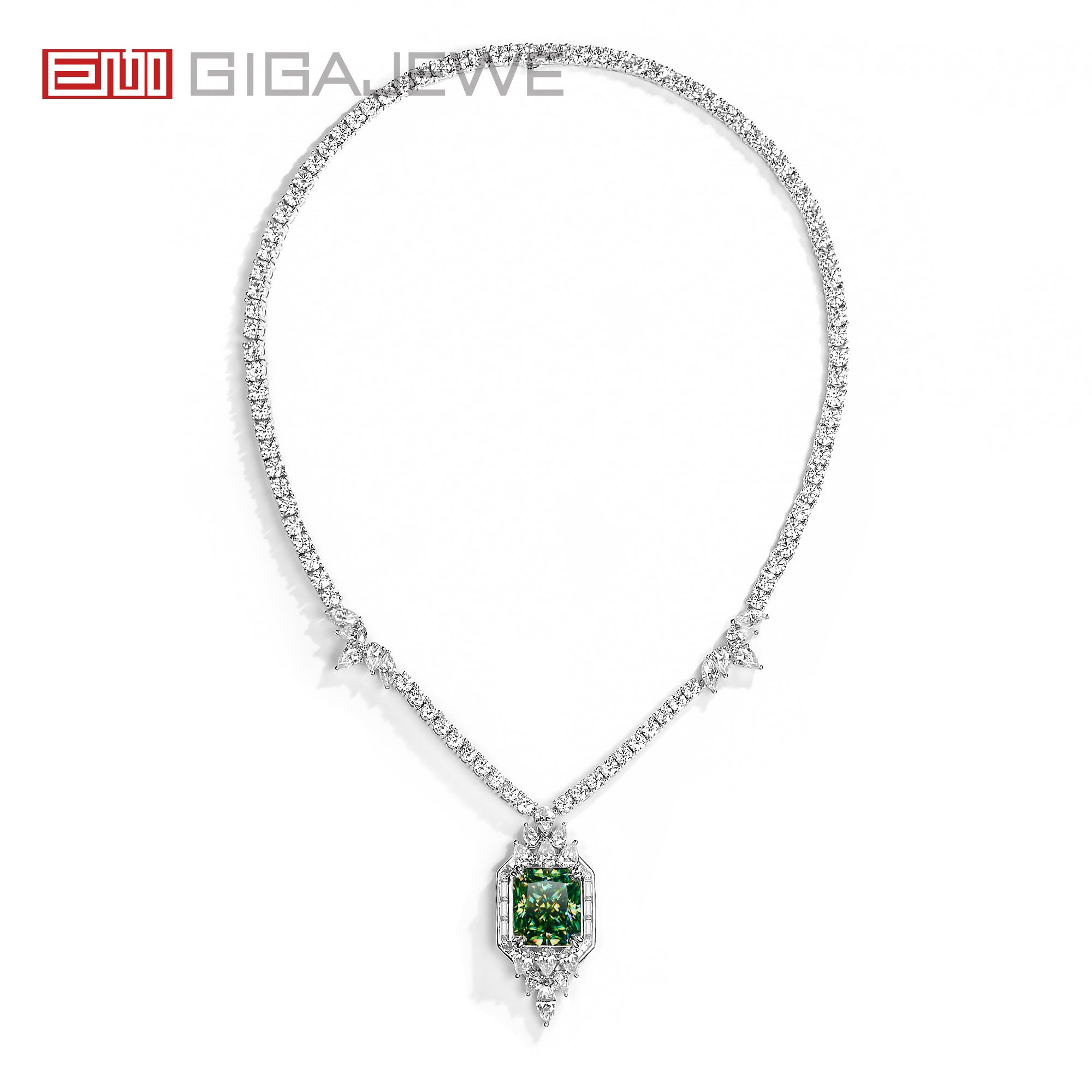 Cyan Moissanite Necklace, 18K White Gold Plated, Radiant Cut Pendant - Etsy