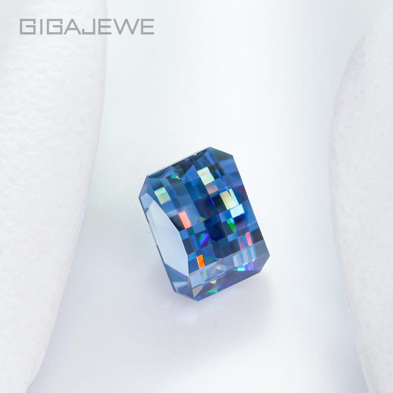 GIGAJEWE 3.5ct Dark Blue Moissanite Stone: 7x9mm Pixel Cut - Etsy
