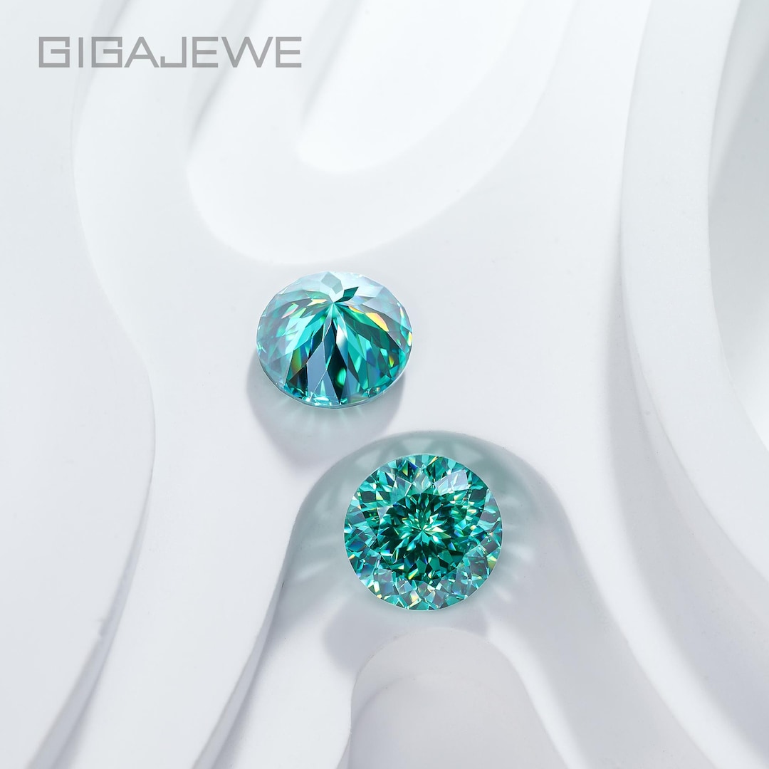 GIGAJEWE 9mm 3.0ct Green Color Portuguese Cut Moissanite Stone Loose ...
