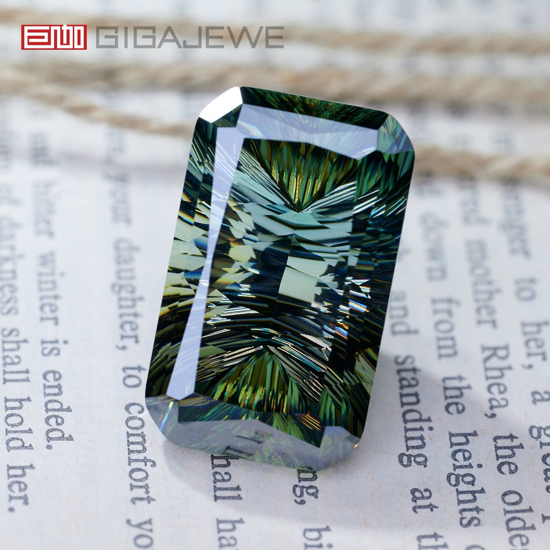 GIGAJEWE Cyan Radiant Cut Moissanite Stone, Loose Gemstone (49.3ct) - Etsy