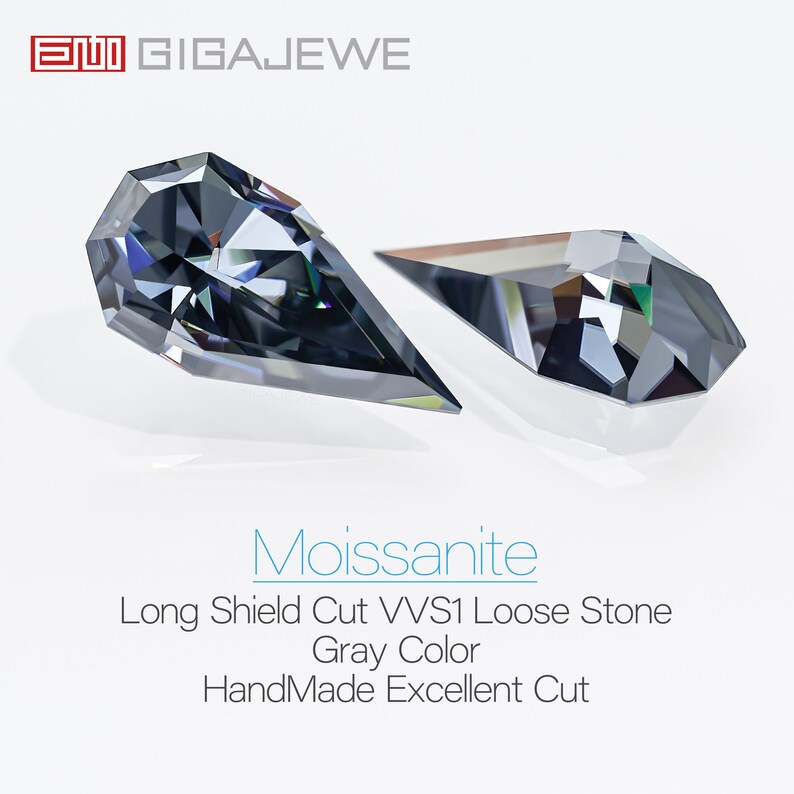 Gray Shield Cut Moissanite, 6x12mm Loose Stone - Etsy