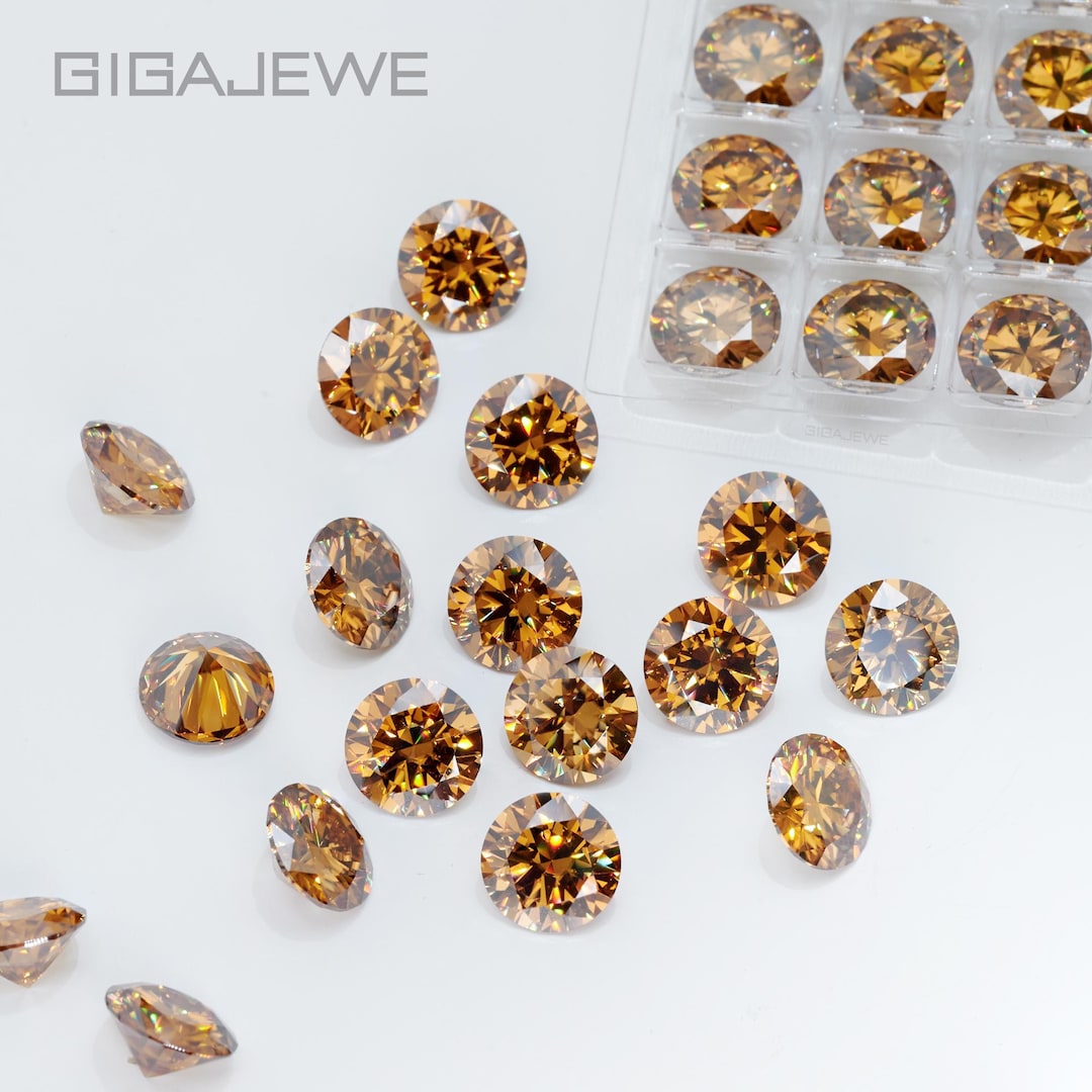 GIGAJEWE Natural Gold Color Moissanite Stone Loose Gemstone Round Cut ...