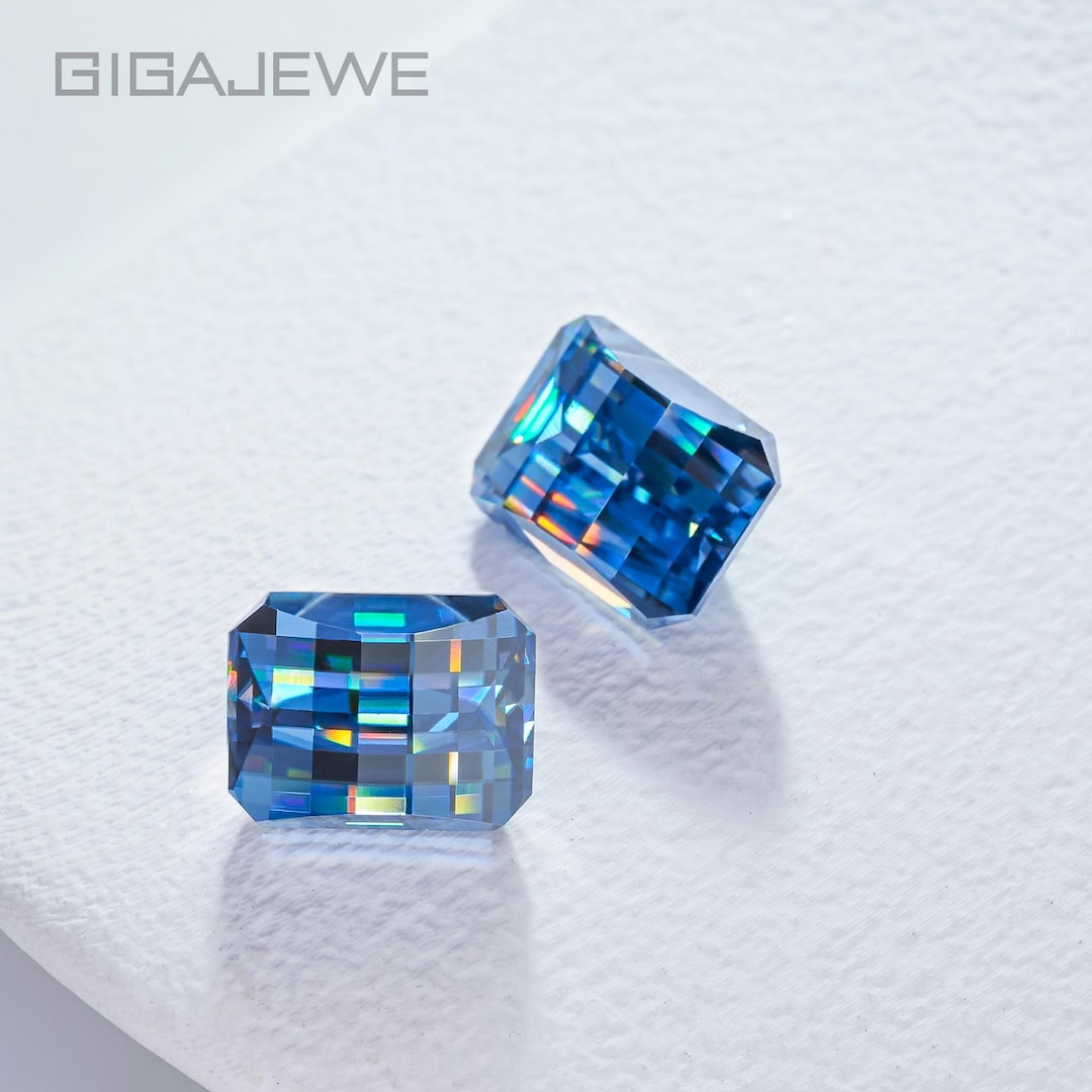 GIGAJEWE 3.5ct Dark Blue Moissanite Stone: 7x9mm Pixel Cut - Etsy