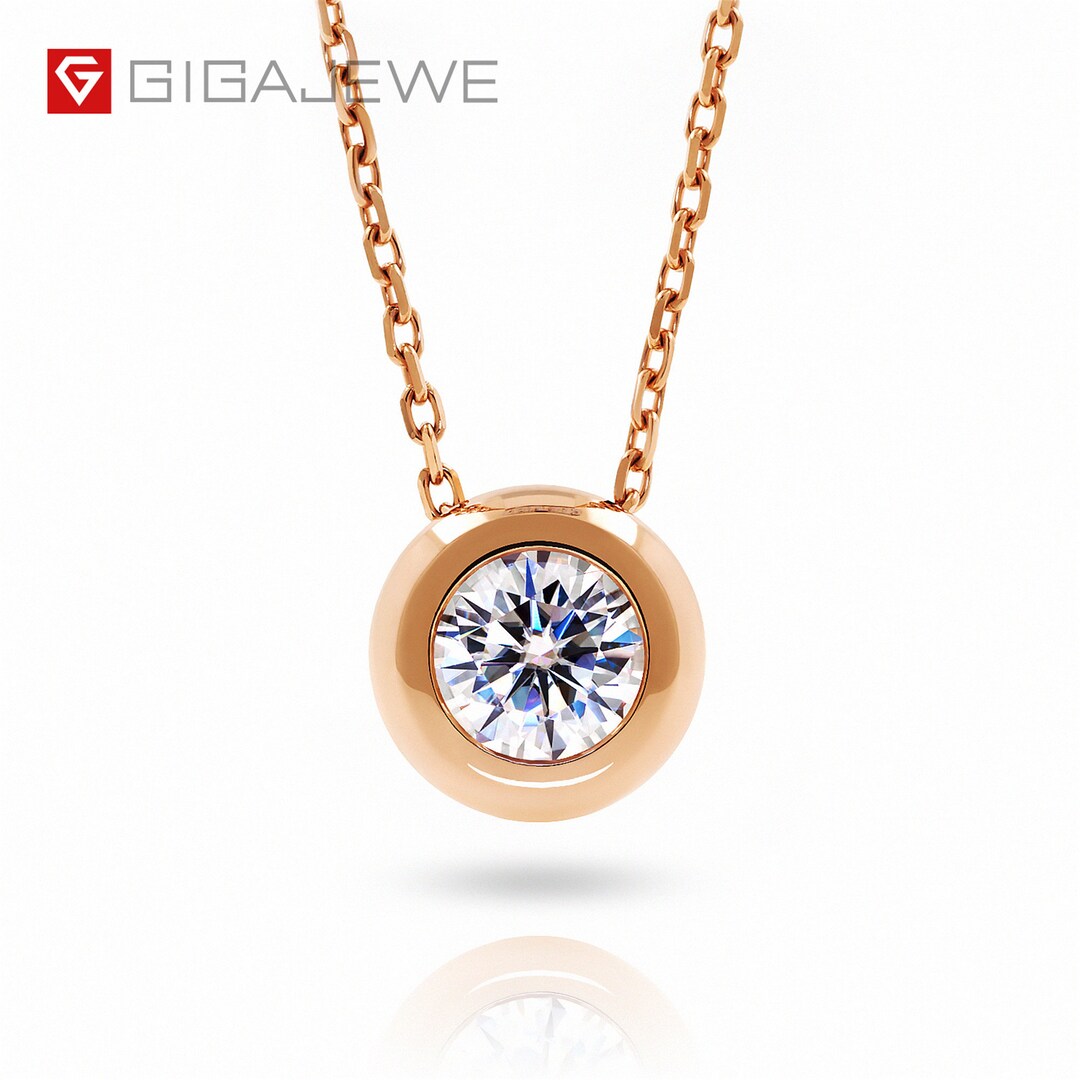 1.0ct 18K Rose Gold Round Cut Bezel Set Necklacemoissanite - Etsy