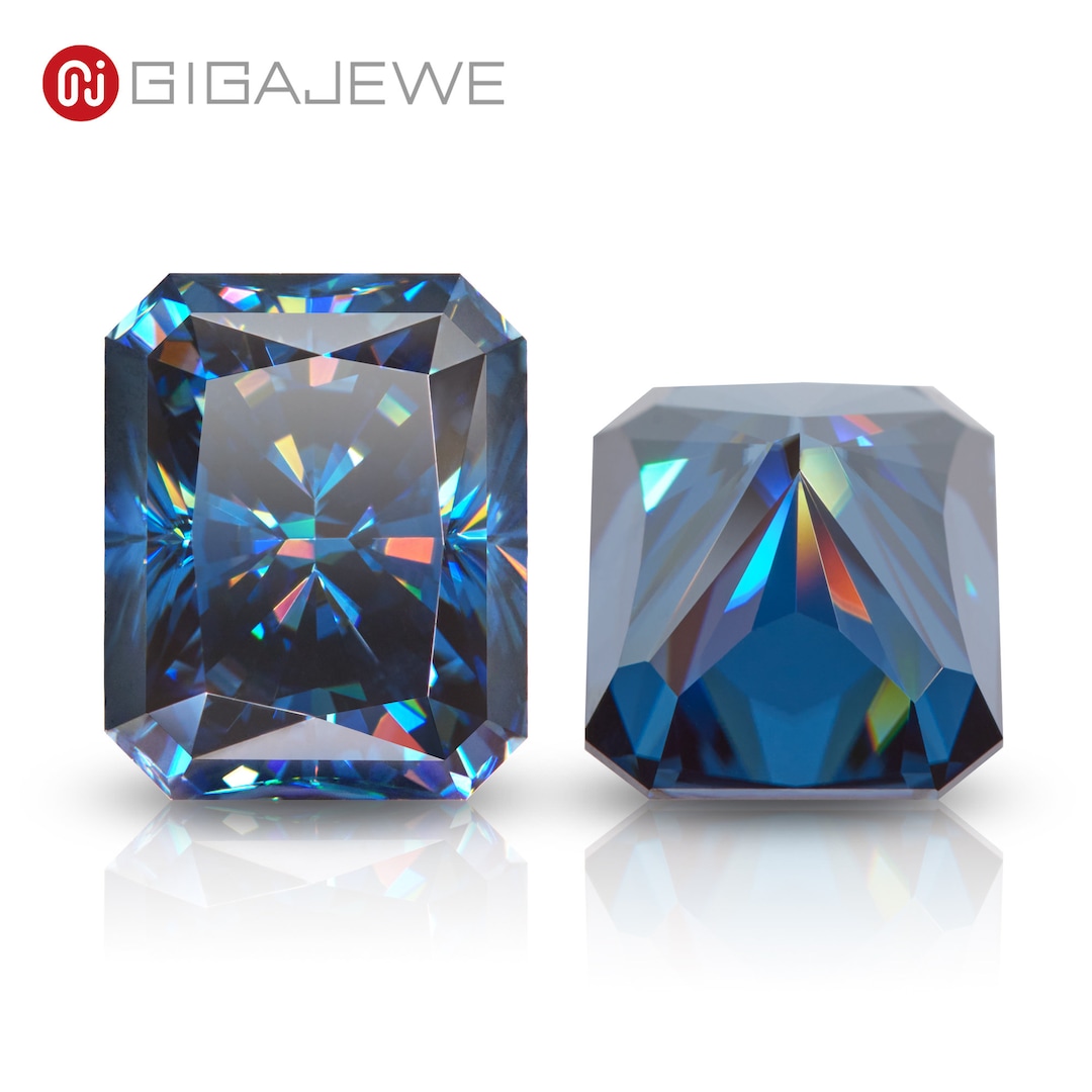 GIGAJEWE Hand Cut Radiant Blue Moissanite Loose Gemstone - Etsy