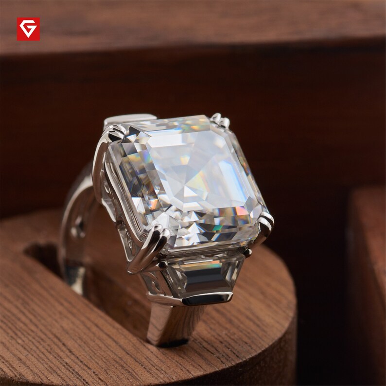 9.76ct D Color Asscher Cut Moissanite 9K/14K/18K White Solid - Etsy