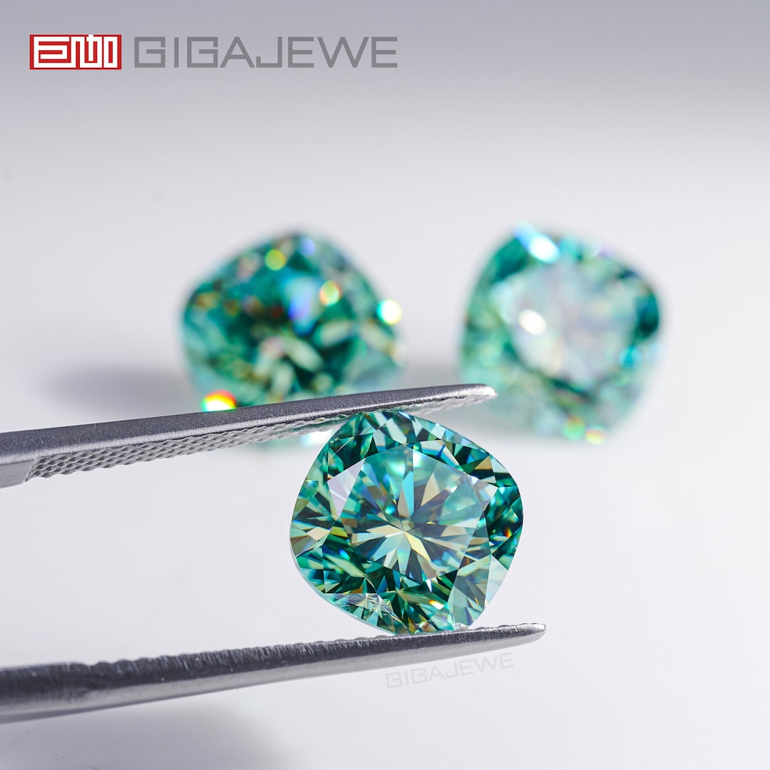 GIGAJEWE Cyan Blue Color Moissanite Cushion Cut Gemstone Loose ...