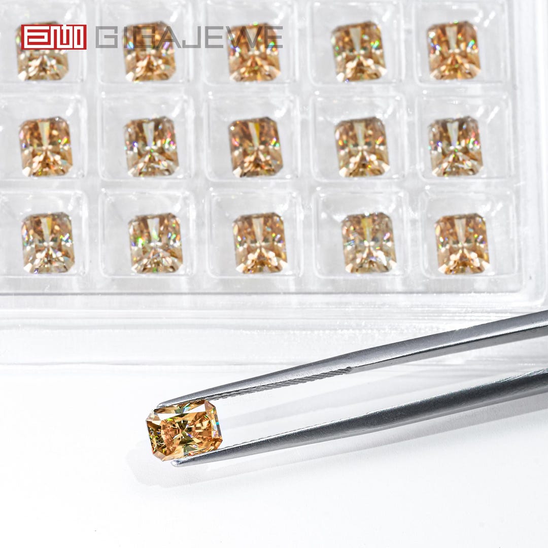 GIGAJEWE Natural Brown Color Moissanite Stone Loose Gemstone Radiant Cut Loose Gemstones ...