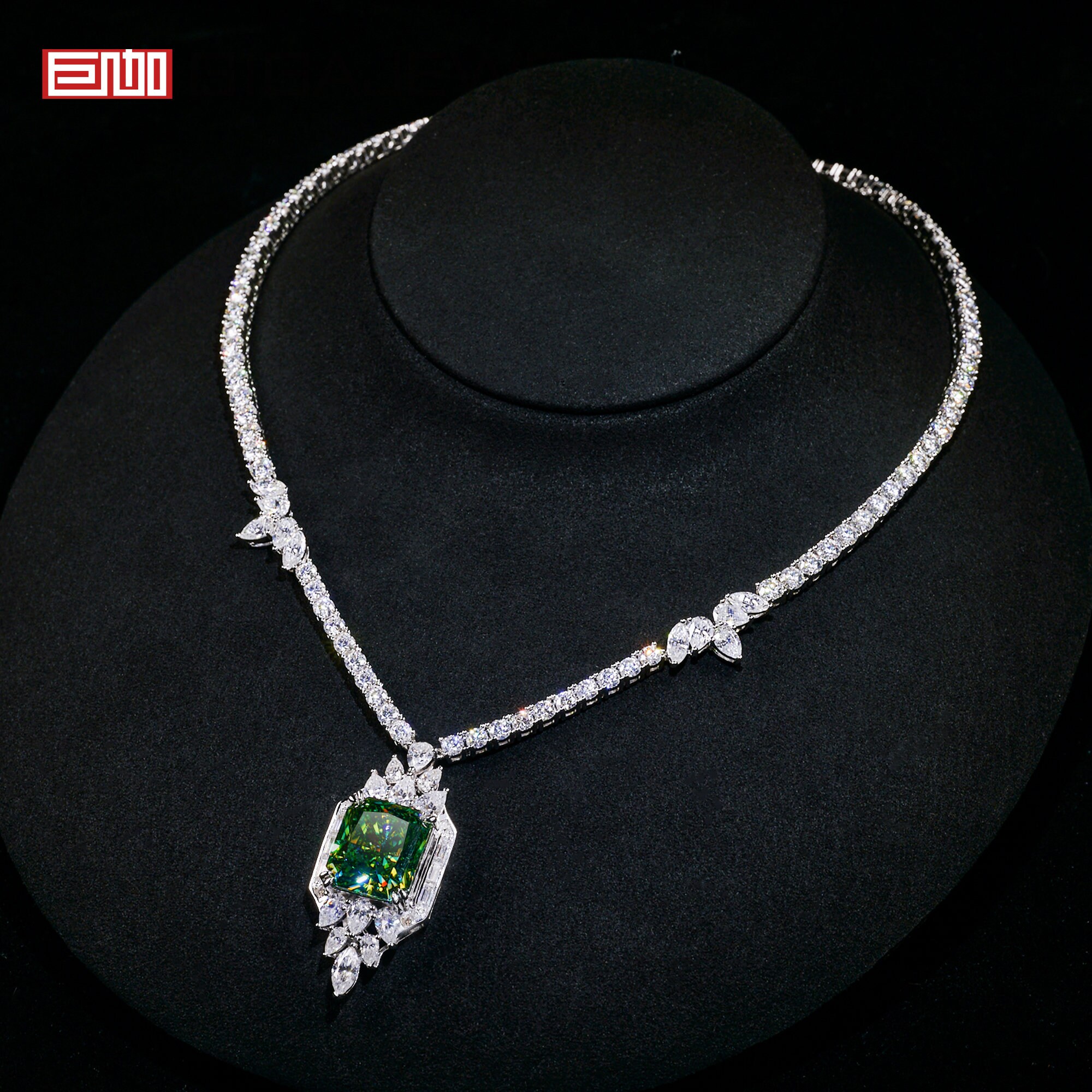 Cyan Moissanite Necklace, 18K White Gold Plated, Radiant Cut Pendant - Etsy