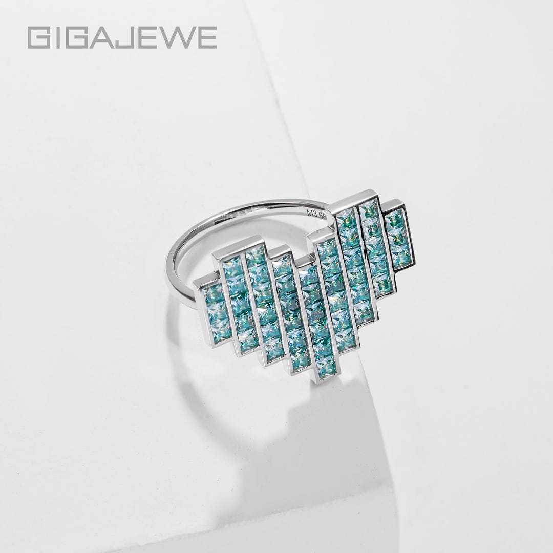 Cyan Heart Moissanite Ring: Princess Cut Solid Gold, Handmade - Etsy