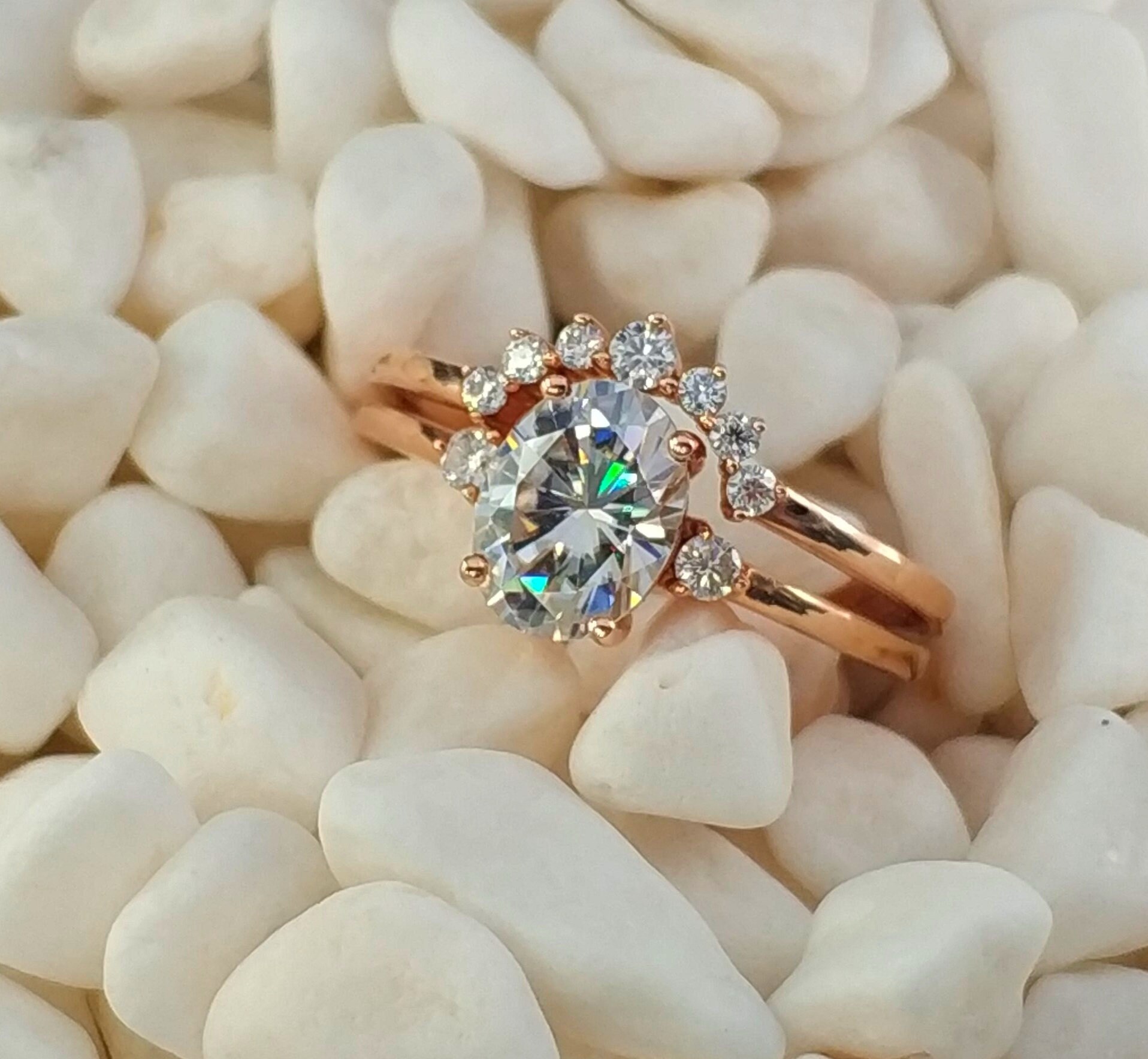 14K Rose Gold Wedding Ring Set Moissanite Rose Gold | Etsy