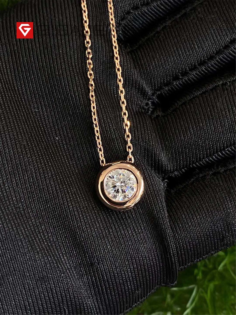 1.0ct 18K Rose Gold Round Cut Bezel Set Necklacemoissanite - Etsy