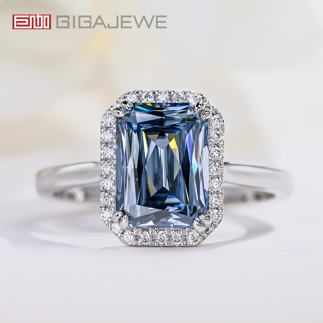 GIGAJEWE 3.0ct 79mm Criss Cut Blue Color 9K/14K/18K Solid White Gold ...