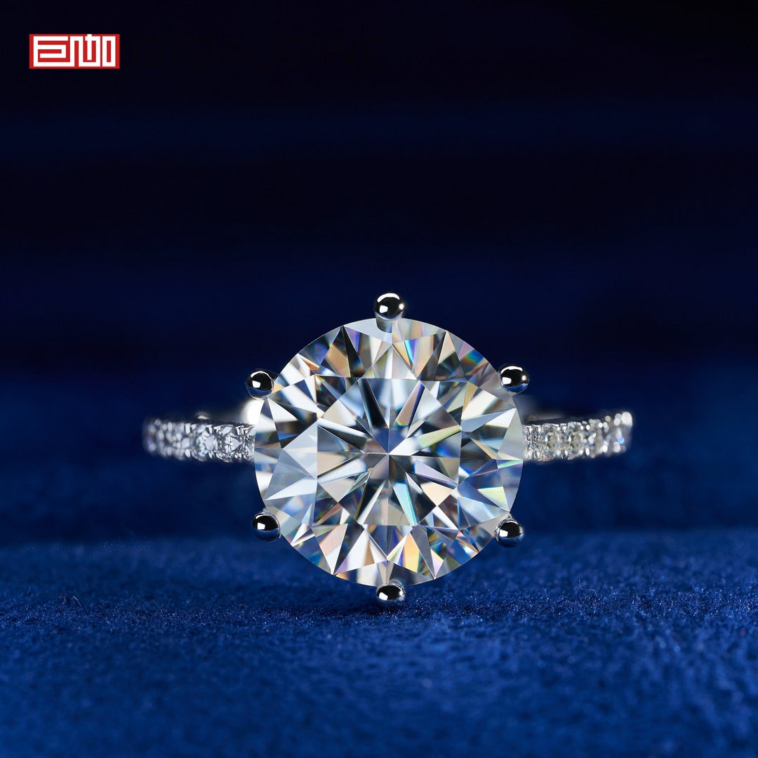 4ct White Moissanite 9K White Gold Engagement Ring - Etsy