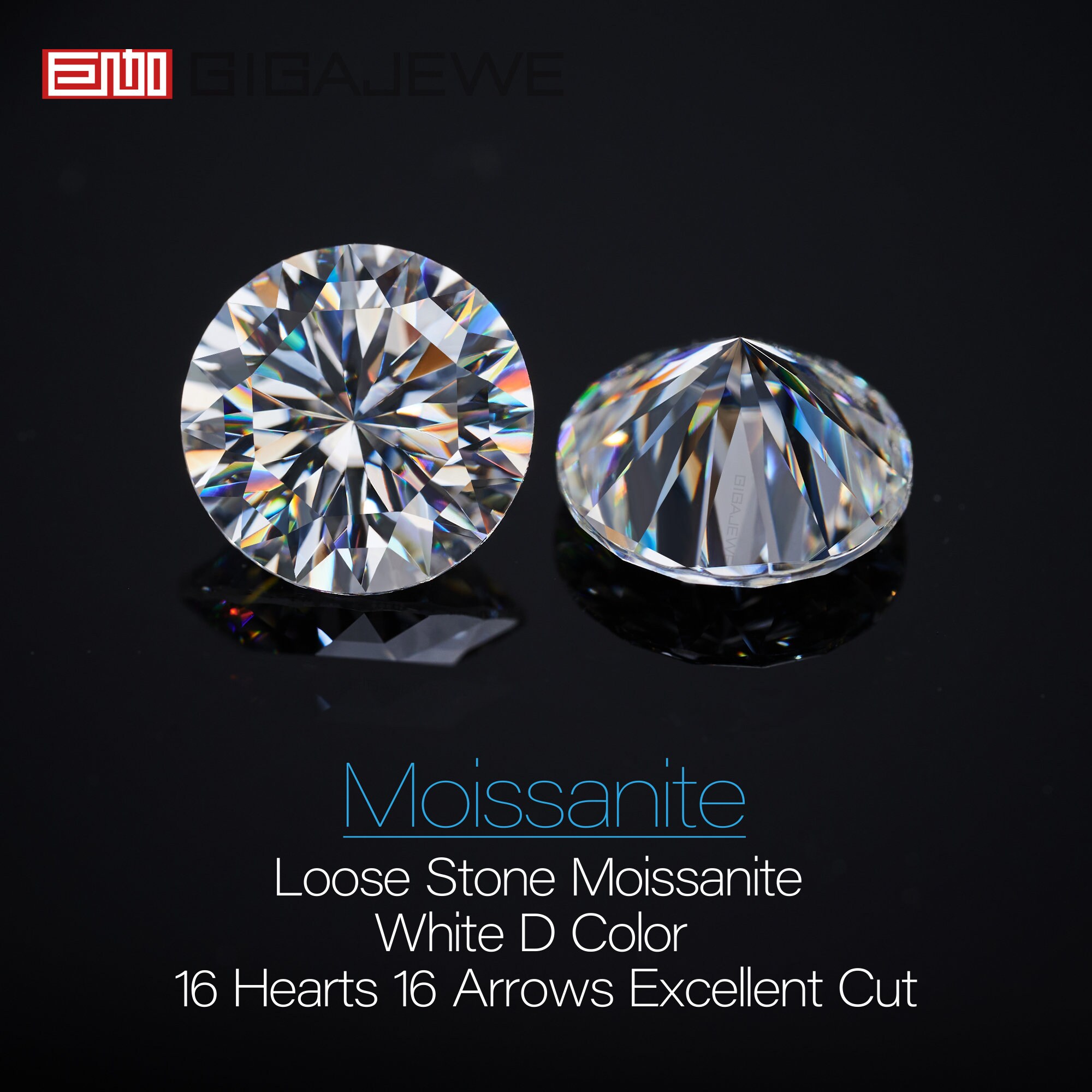 D Color Round Cut Moissanite Loose Gemstone, 16 Hearts 16 Arrows (with ...