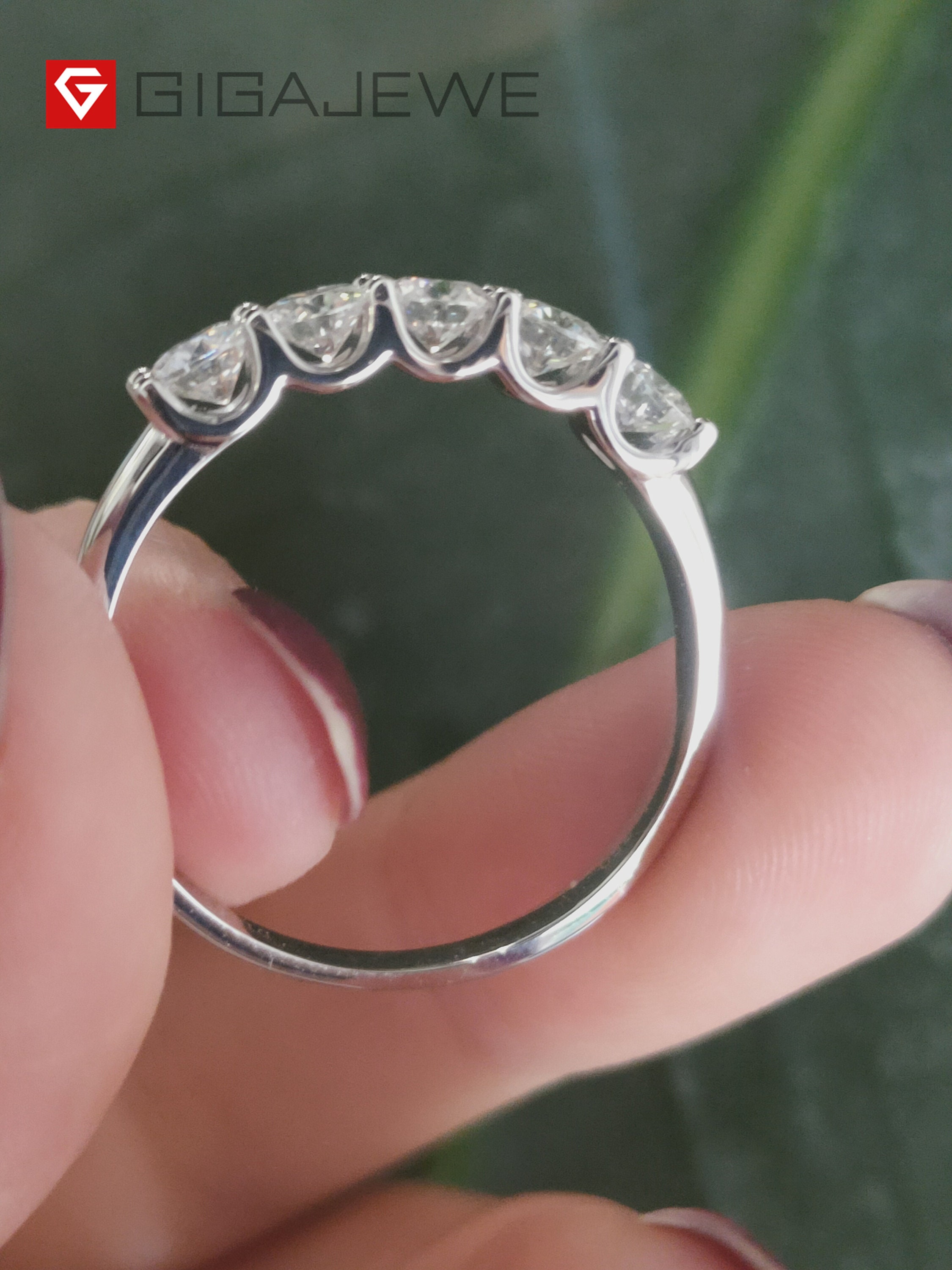GIGAJEWE White Gold Moissanite Engagement Ring, Diamond Milgrain Band ...
