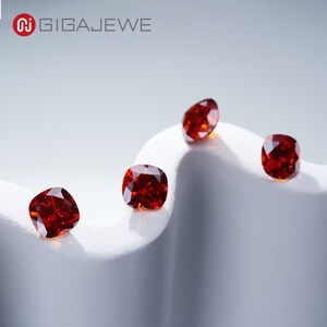 GIGAJEWE Red Color Cushion Cut Moissanite Loose VVS1 Synthetic Gemstone ...