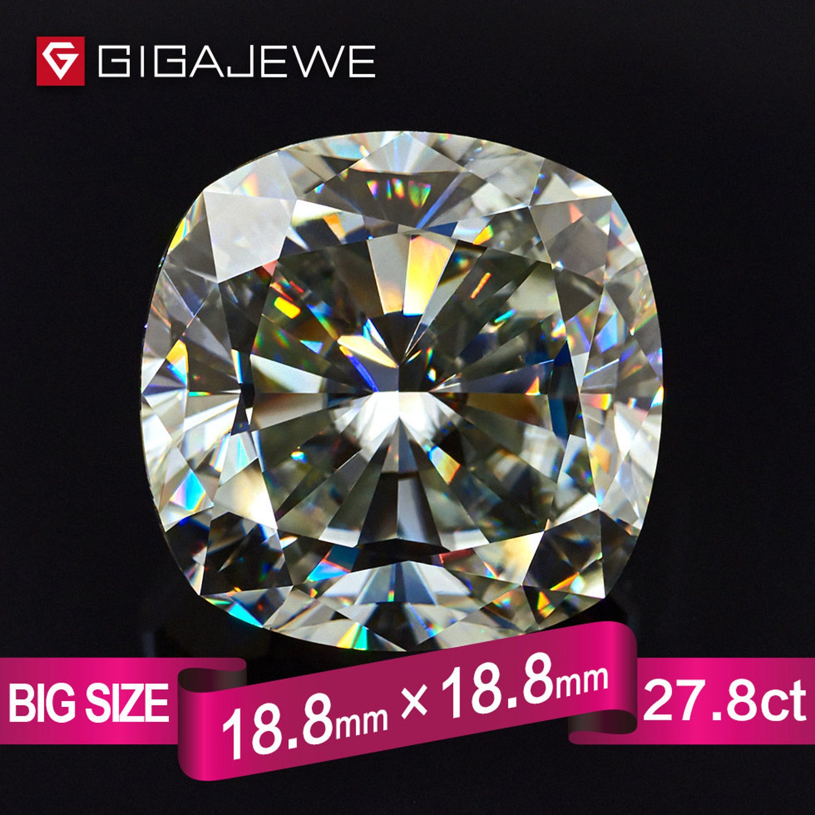 GIGAJEWE 27.8ct Cushion Cut Moissanite Loose Stone, Jewelry Making Gem ...