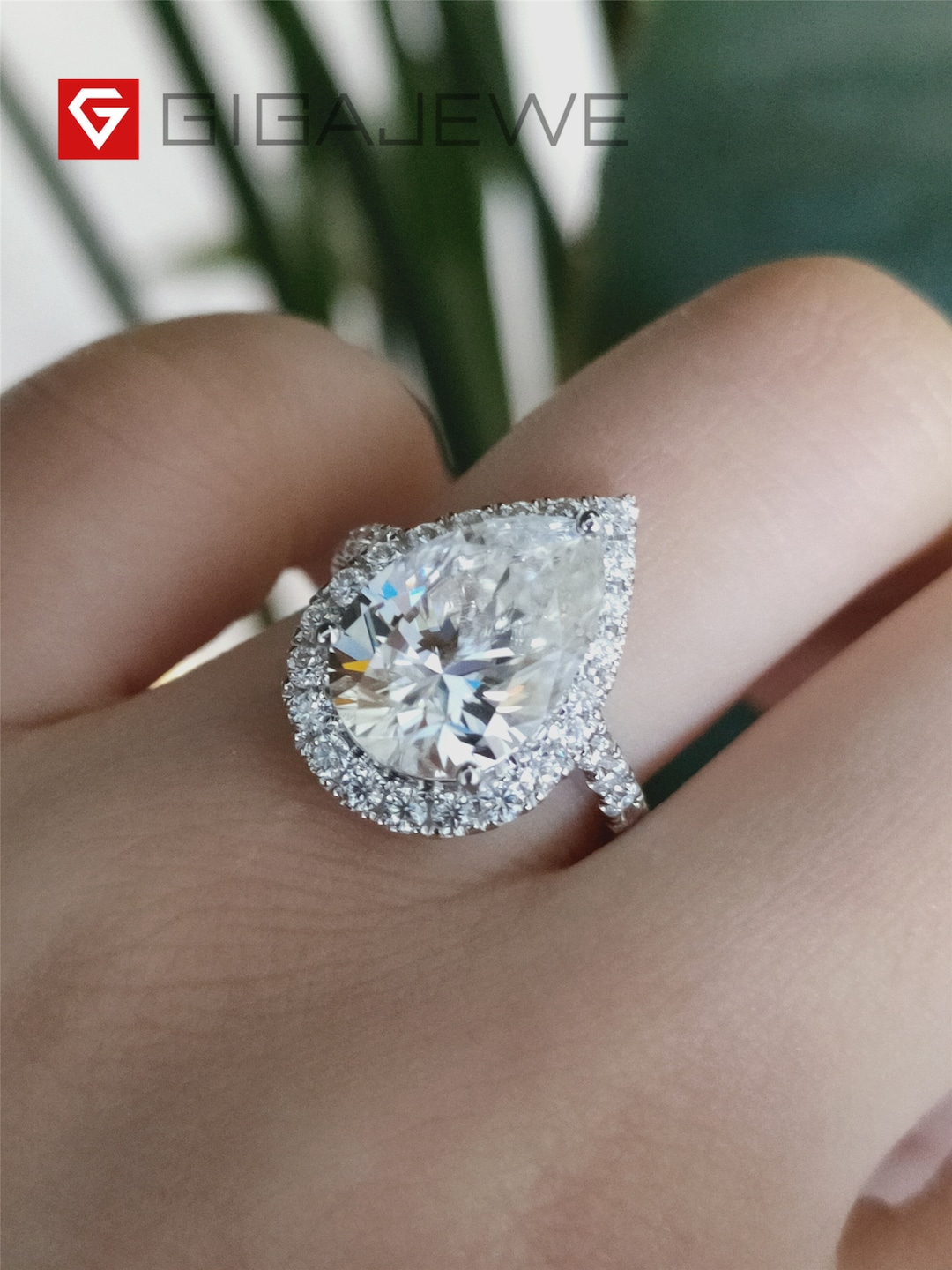 5ct Pear Moissanite Engagement Ring, White Gold Anniversary Set - Etsy