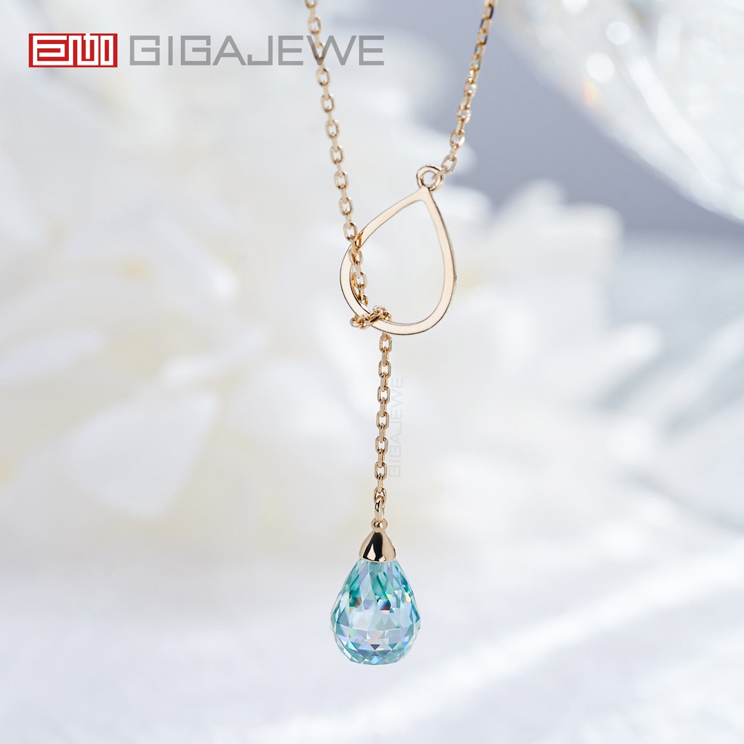 Yellow Gold Cyan Moissanite Necklace, Briolette Pineapple Cut - Etsy