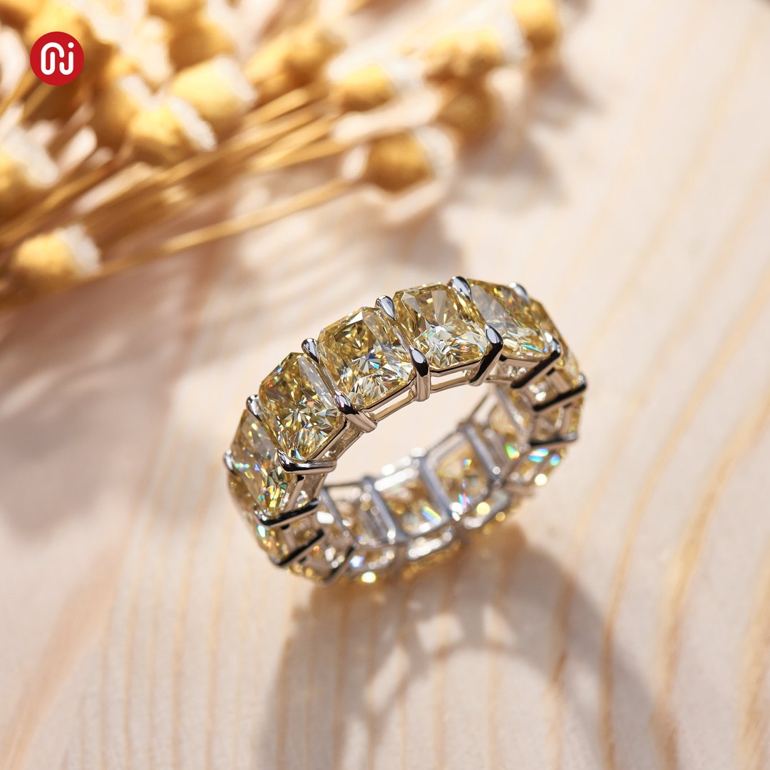 White Gold Yellow Radiant Cut Moissanite Eternity Ring, 26ct ...