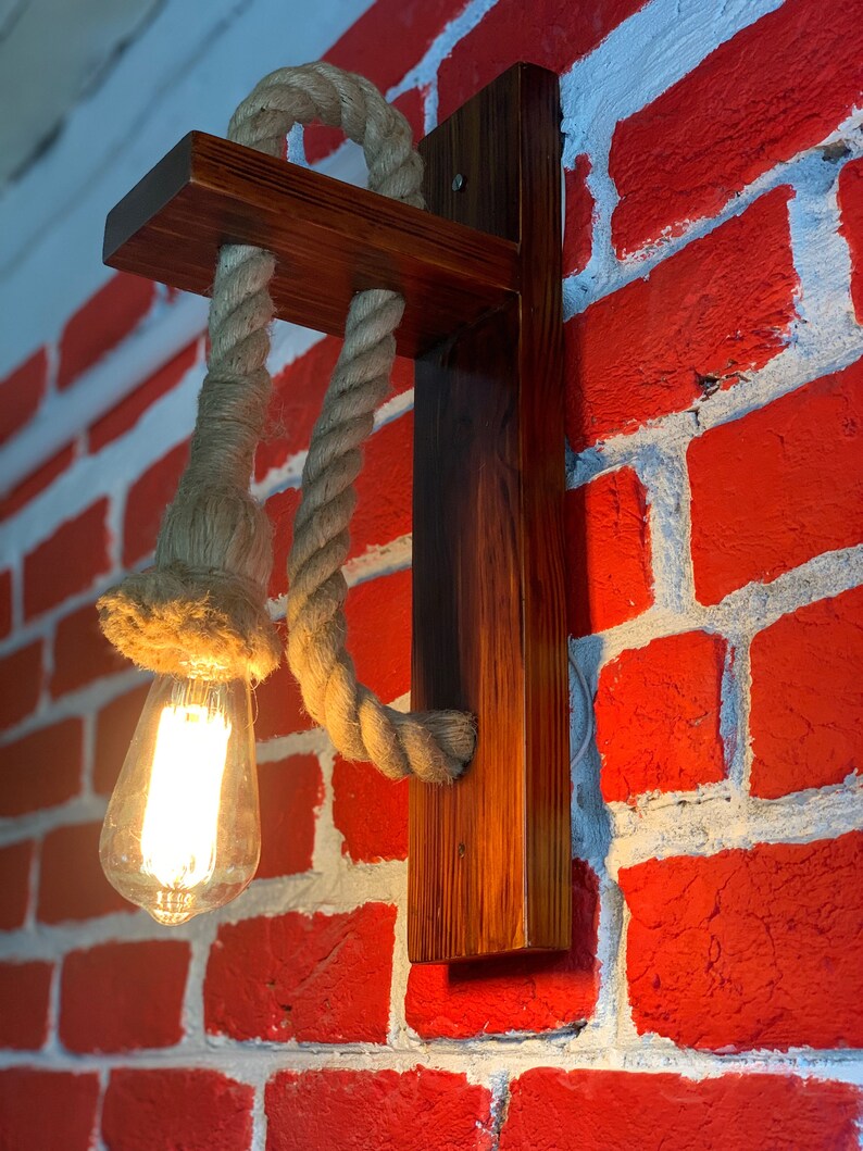 Pair of 2 -rope and Wood Wall Sconces - Etsy