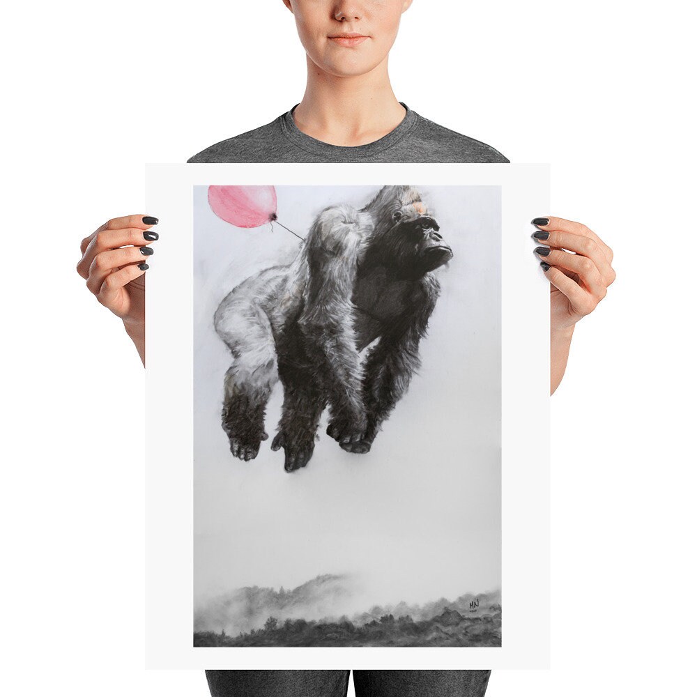 Floating Gorilla - Poster - Etsy