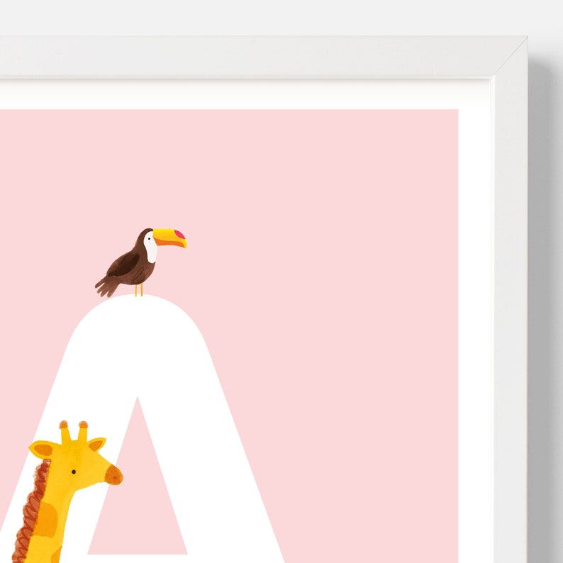 Personalised Initial Print - GIRAFFE & CALF, Safari Animal Childrens ...