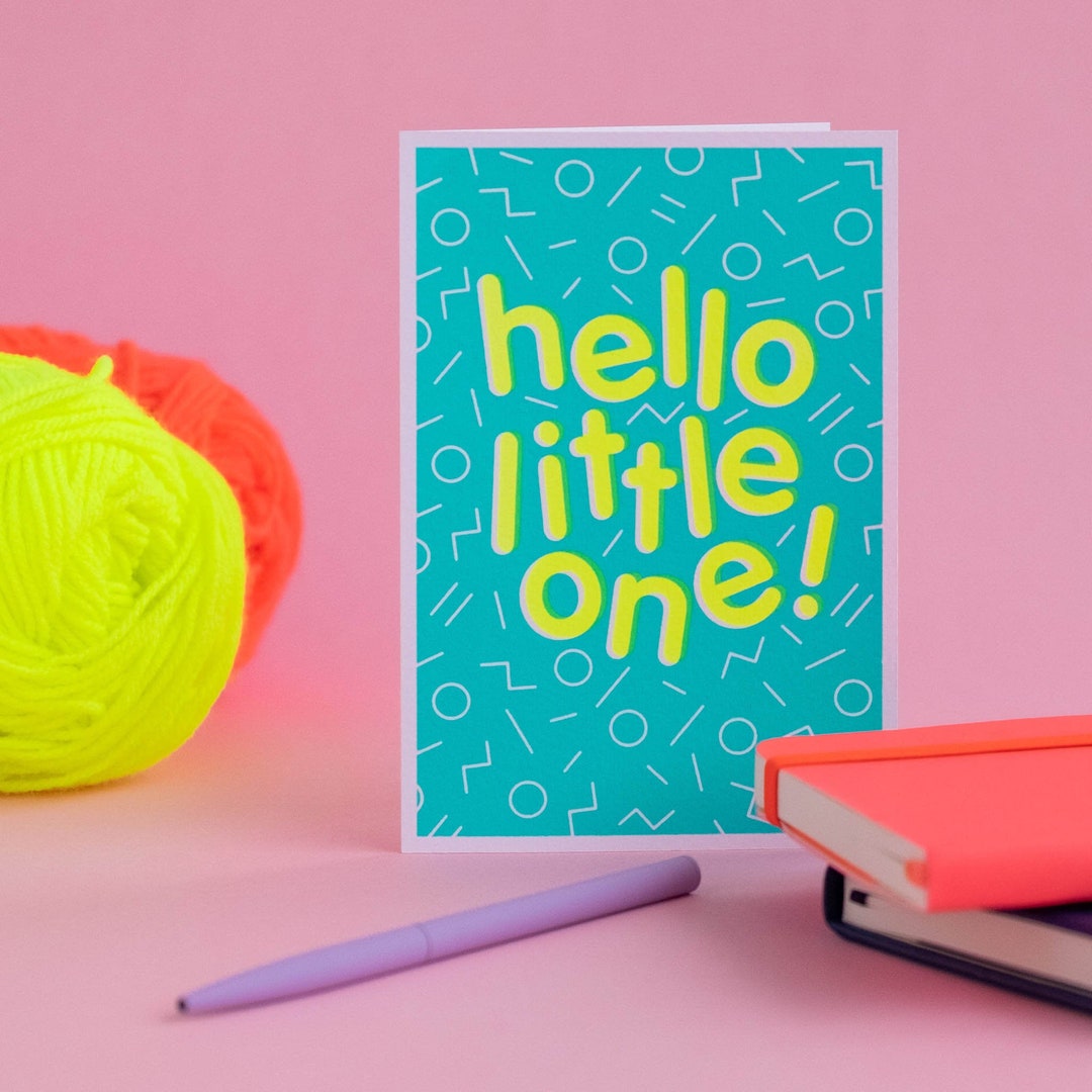 Handmade Greeting Cards - Hello Little One! - Neon Yellow/turquoise ...