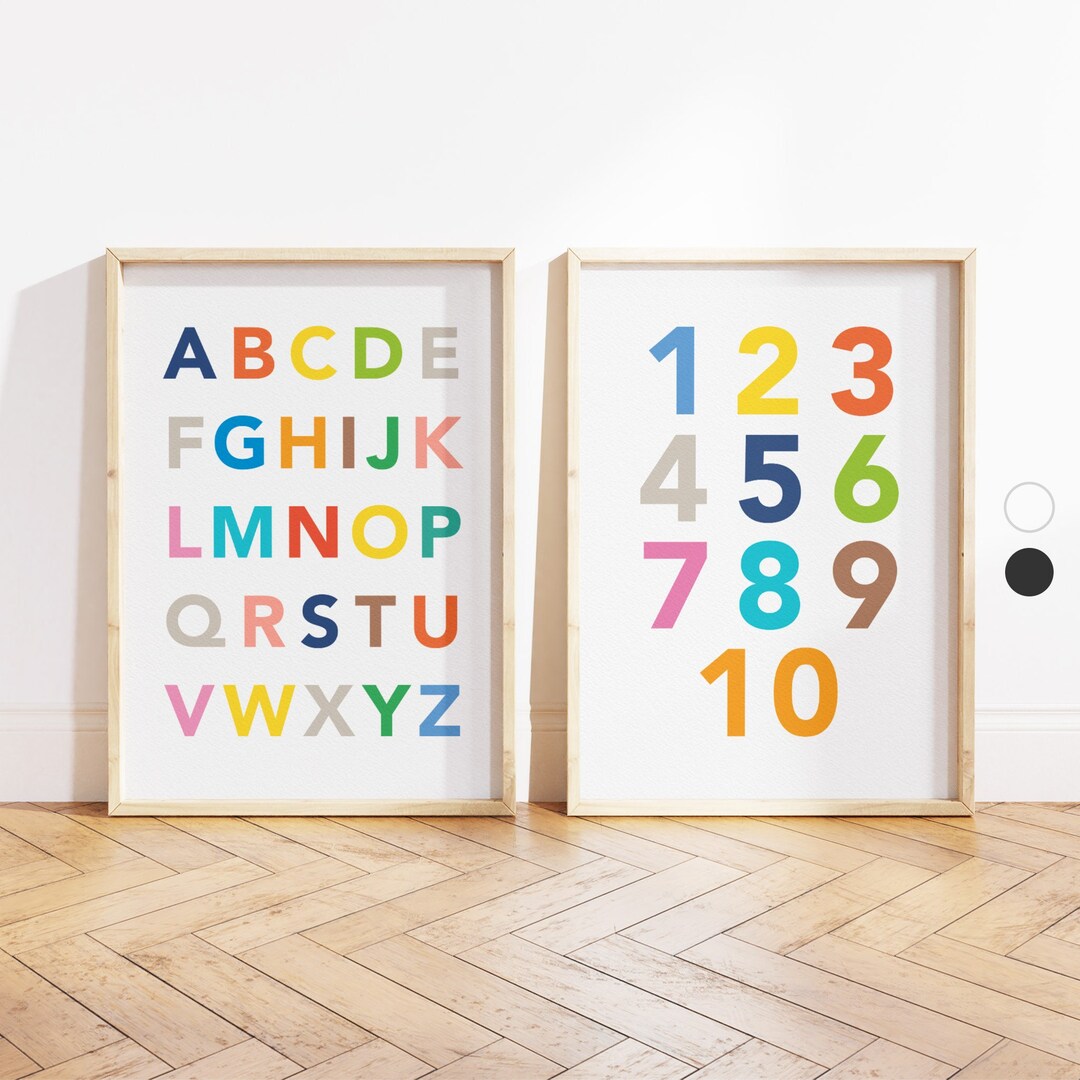 Set of 2 Alphabet & Number Learning Prints for Children, Letters and ...