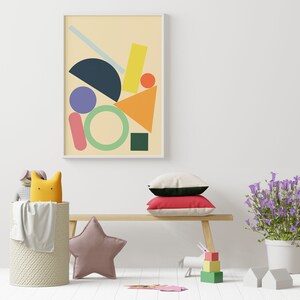 Set of 3 Bright & Colourful Stacked Shape Prints in Rainbow Colours ...