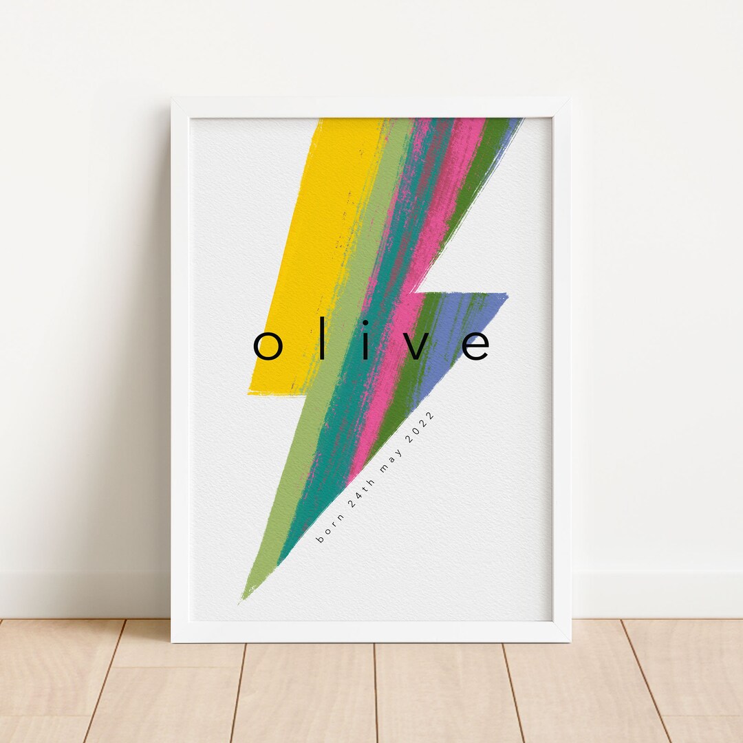 Personalised Name Lightning Bolt Print - ABSTRACT YELLOW, Colourful ...
