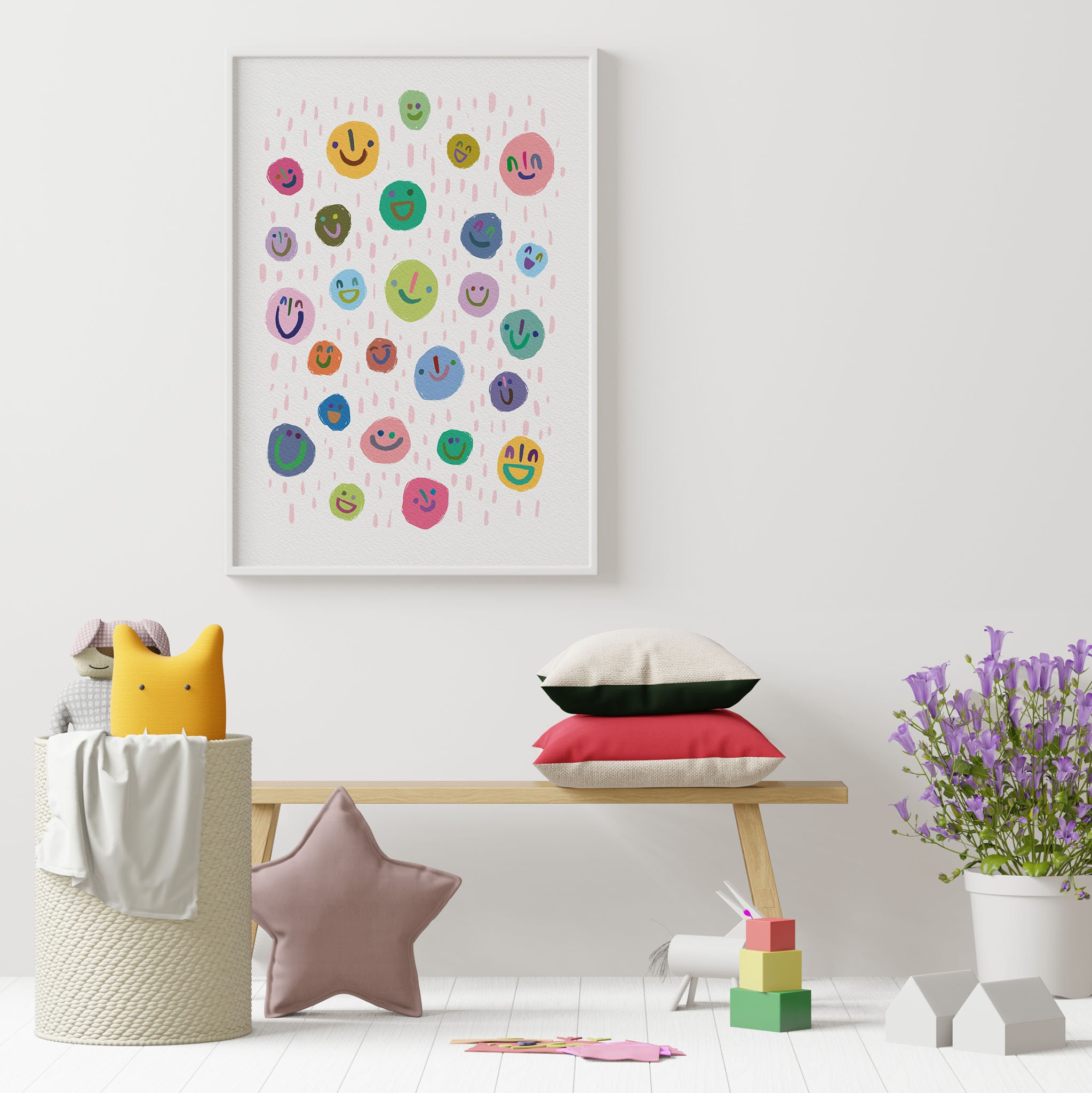Smiley Faces Print Cute Happy Characters Fun Art for - Etsy UK