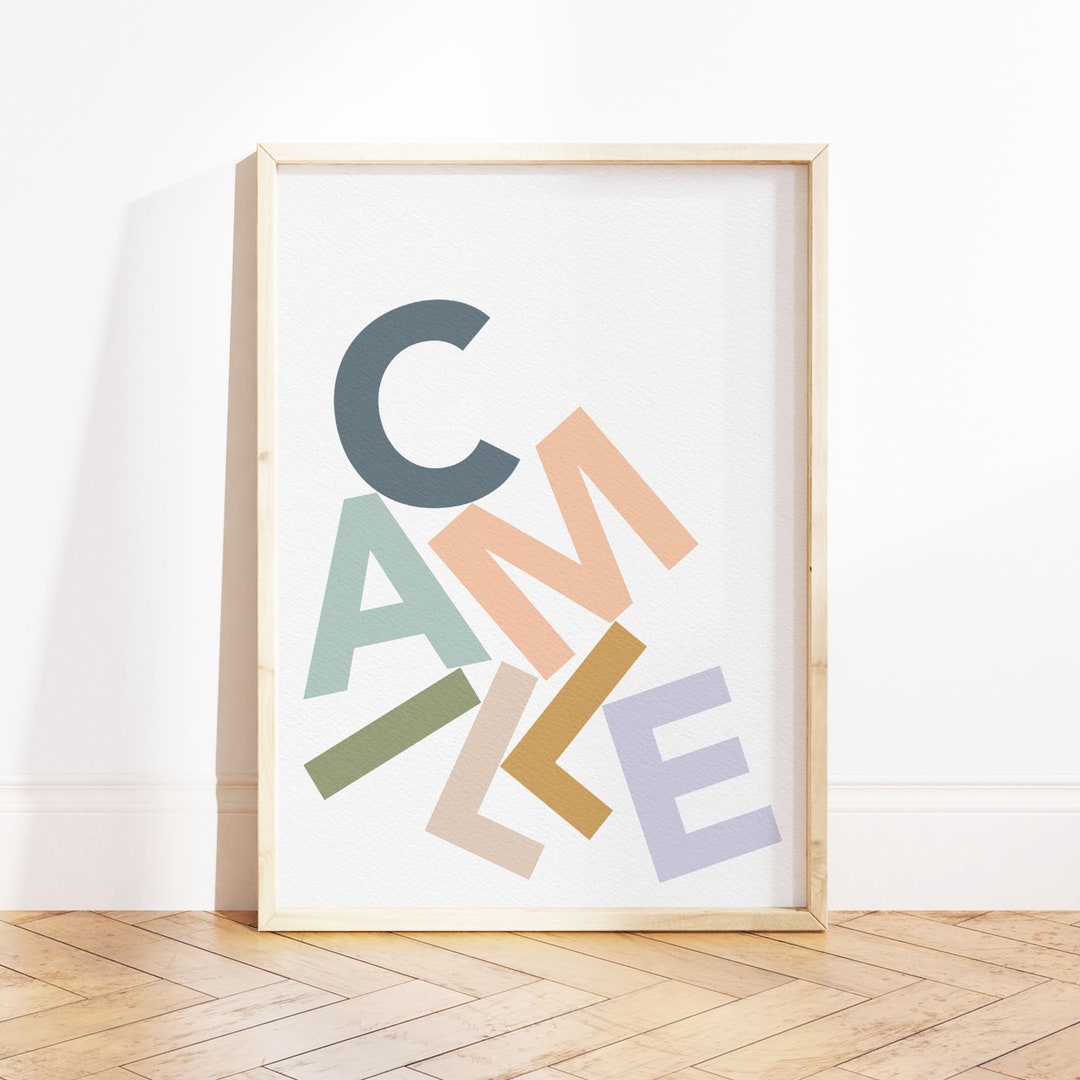 Personalised Name Print - Stacked Letters in Muted Colours, Baby ...