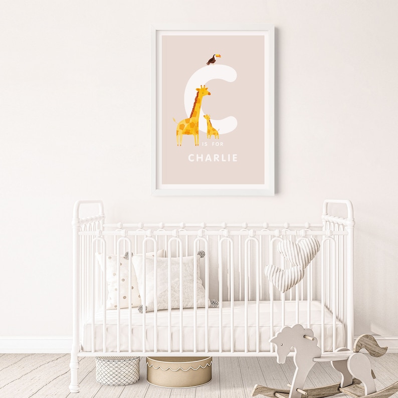 Personalised Initial Print - GIRAFFE & CALF, Safari Animal Childrens ...