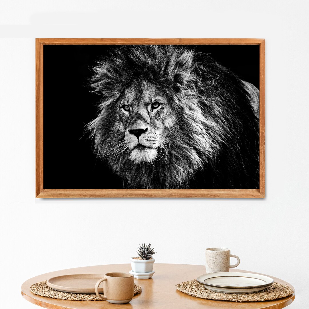 Lion B/W Print, Lion B/W Poster, Lion Black & White Wall Art, Black and ...